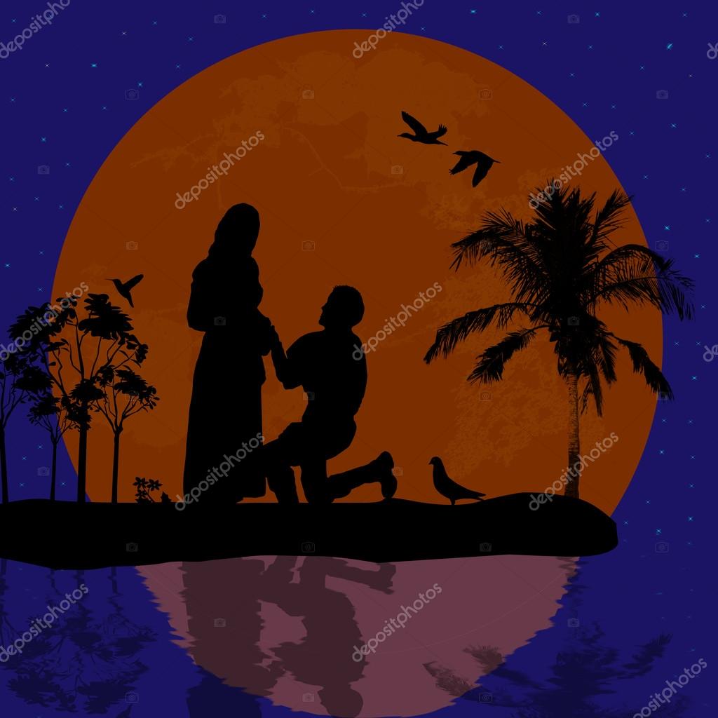 Un joven arrodillarse y cortejar la silueta chica 2024