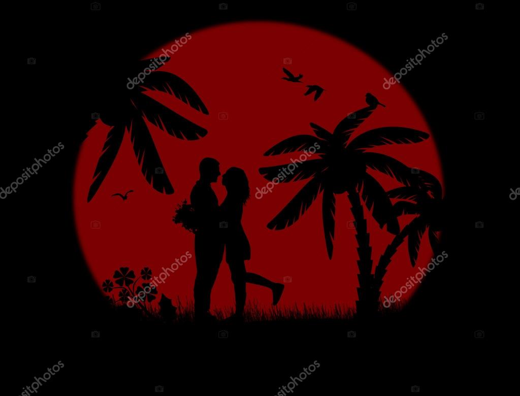 浪漫情侣剪影图库矢量图作者：© roxanabalint 30115253