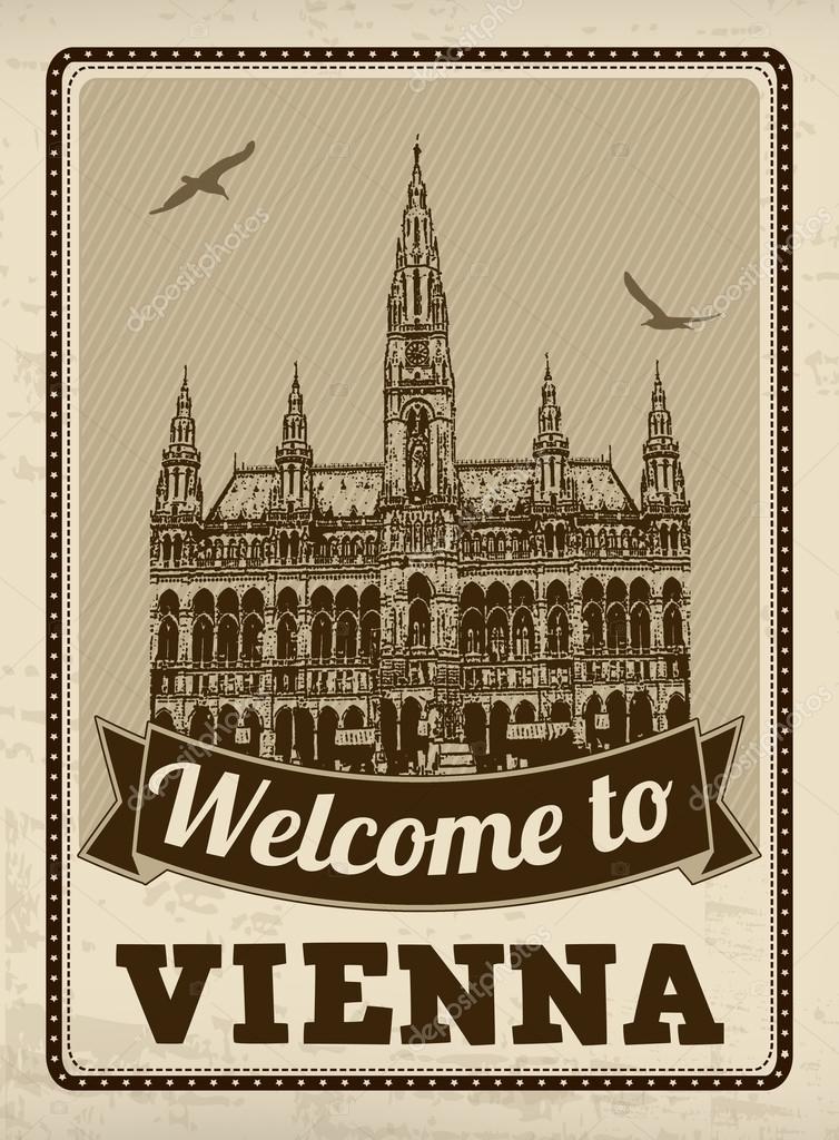 Welcome to Vienna retro poster — Stock Vector © roxanabalint #43600465