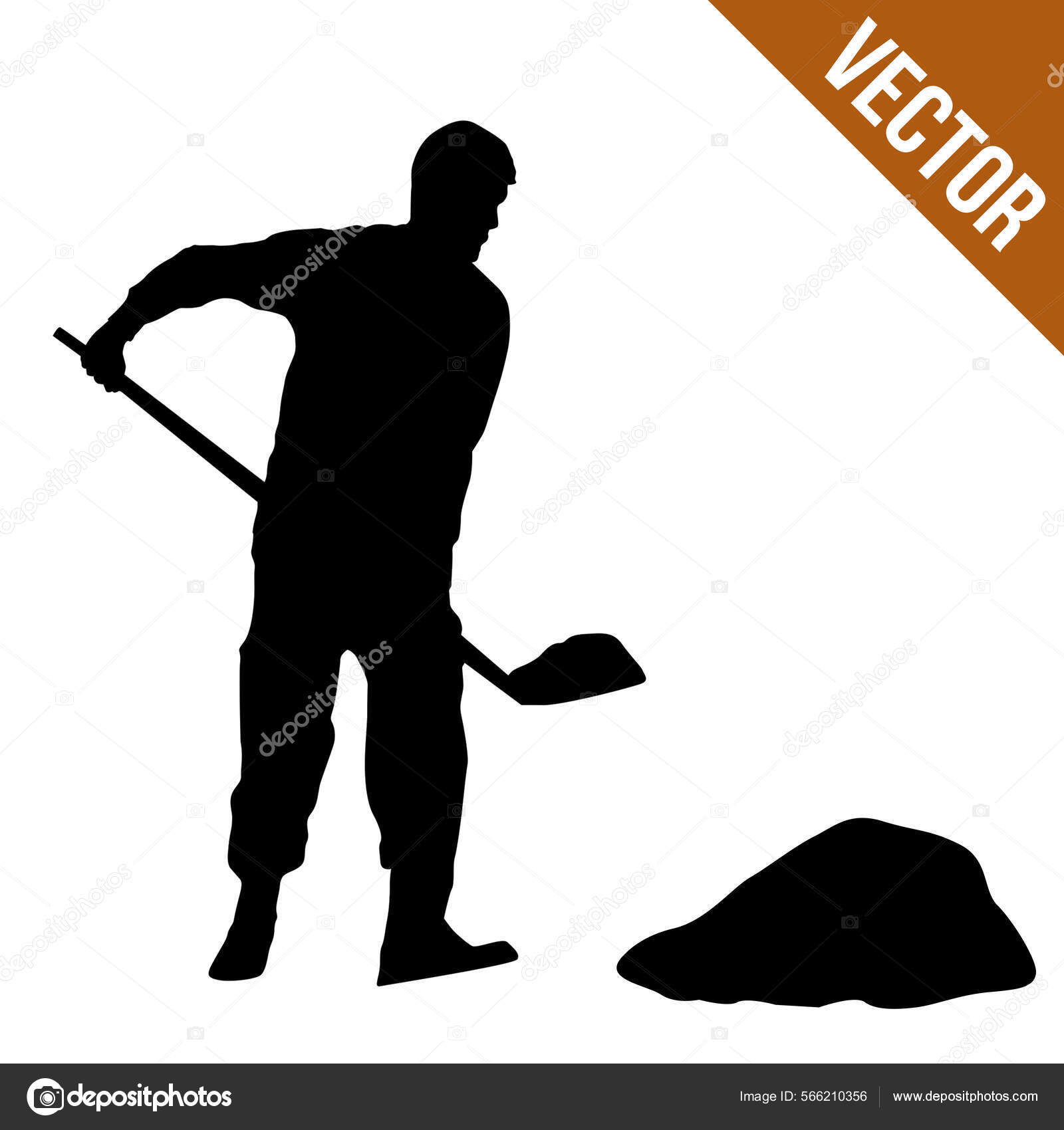 Silhouette Man Digging Shovel White Background Vector Illustration ...