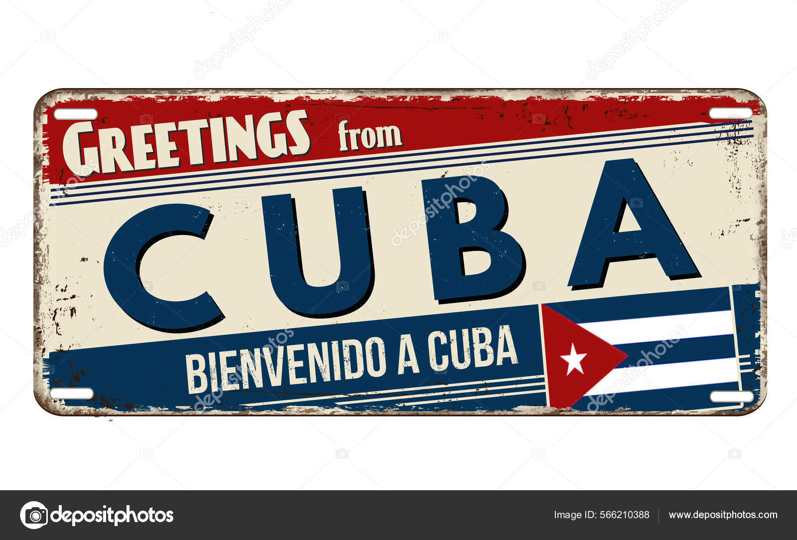 Greetings Cuba Vintage Rusty Metal Plate White Background Vector ...