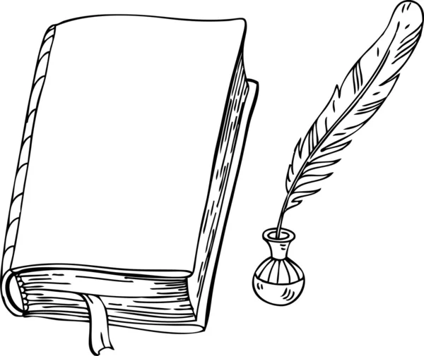 Iector: how to draw a open book | Drawing of opened book with feather ...