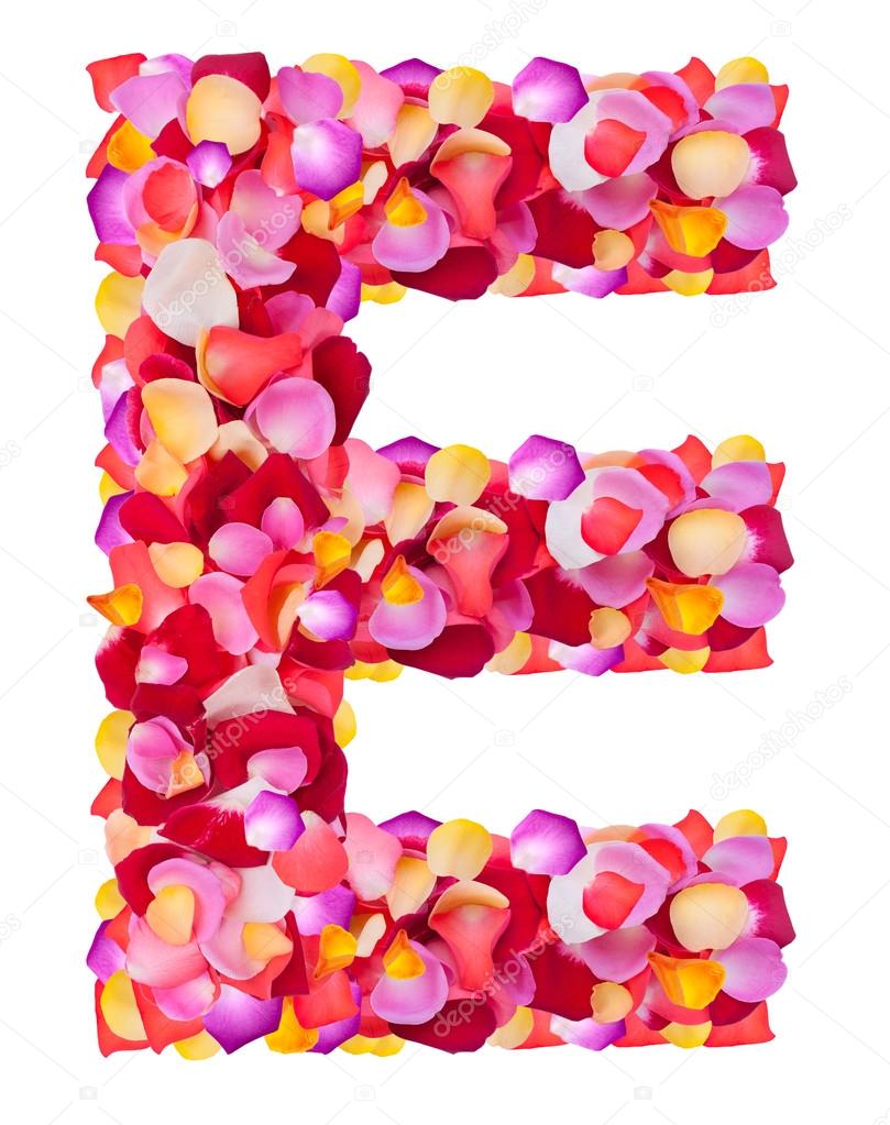 Letter E made from colorful petals rose — Stock Photo © Byelikova #29391729