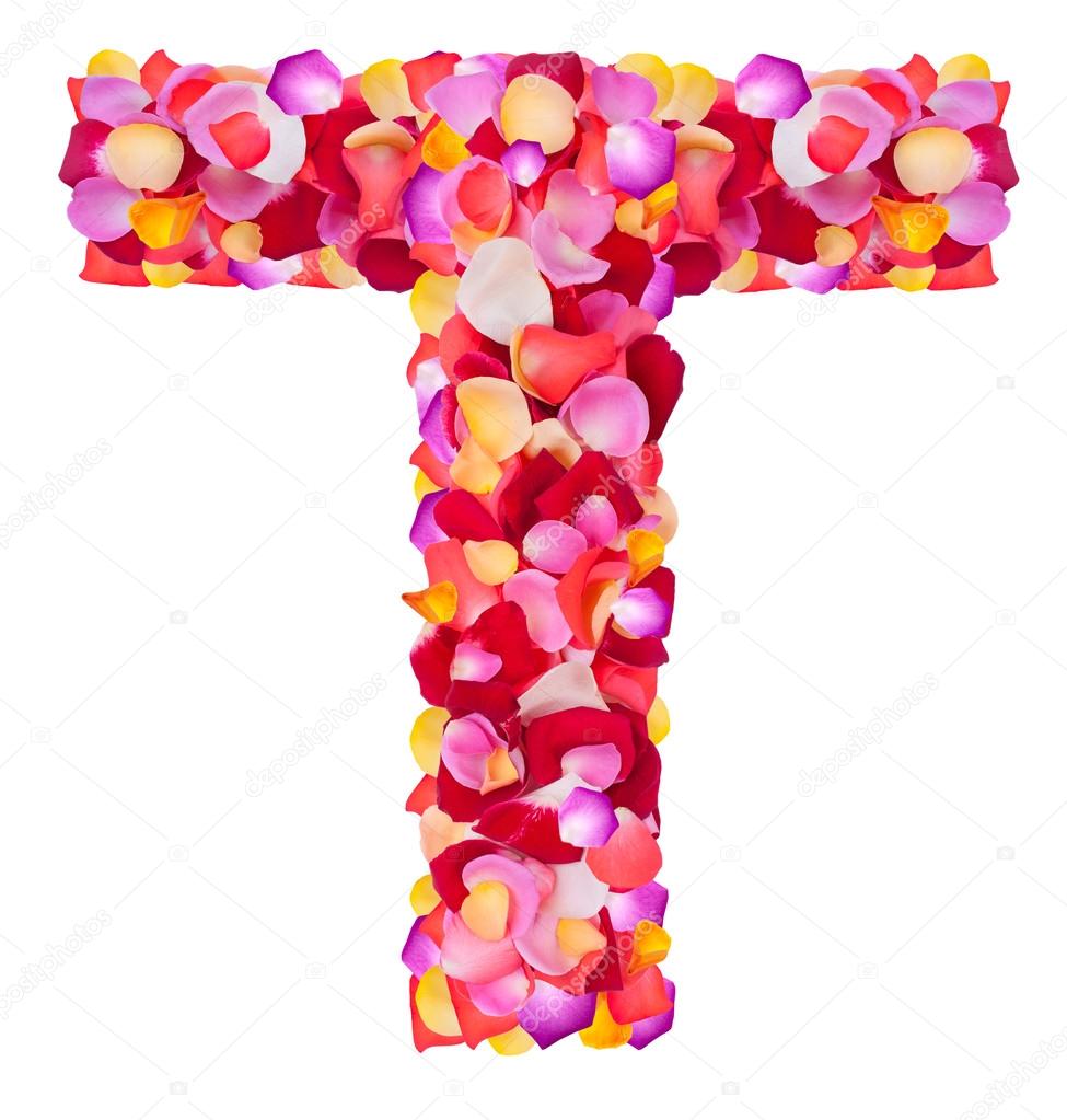 Letra t de pétalos color de rosa — Foto de stock © Byelikova #29393221