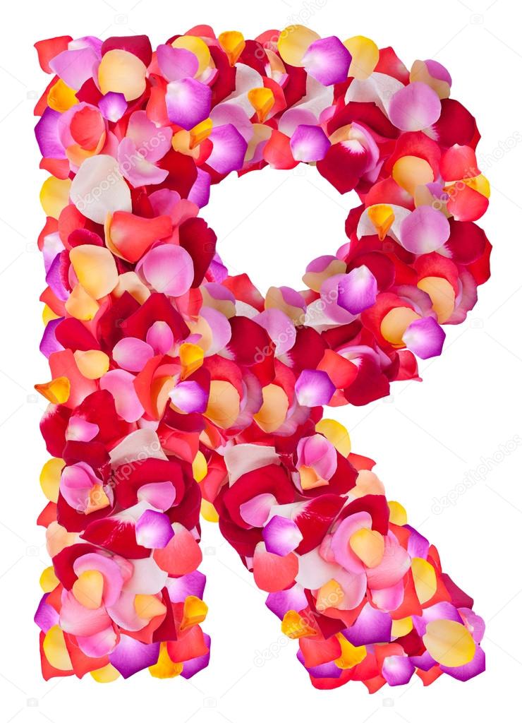 Letter R made from colorful petals rose — Stock Photo © Byelikova #29393281