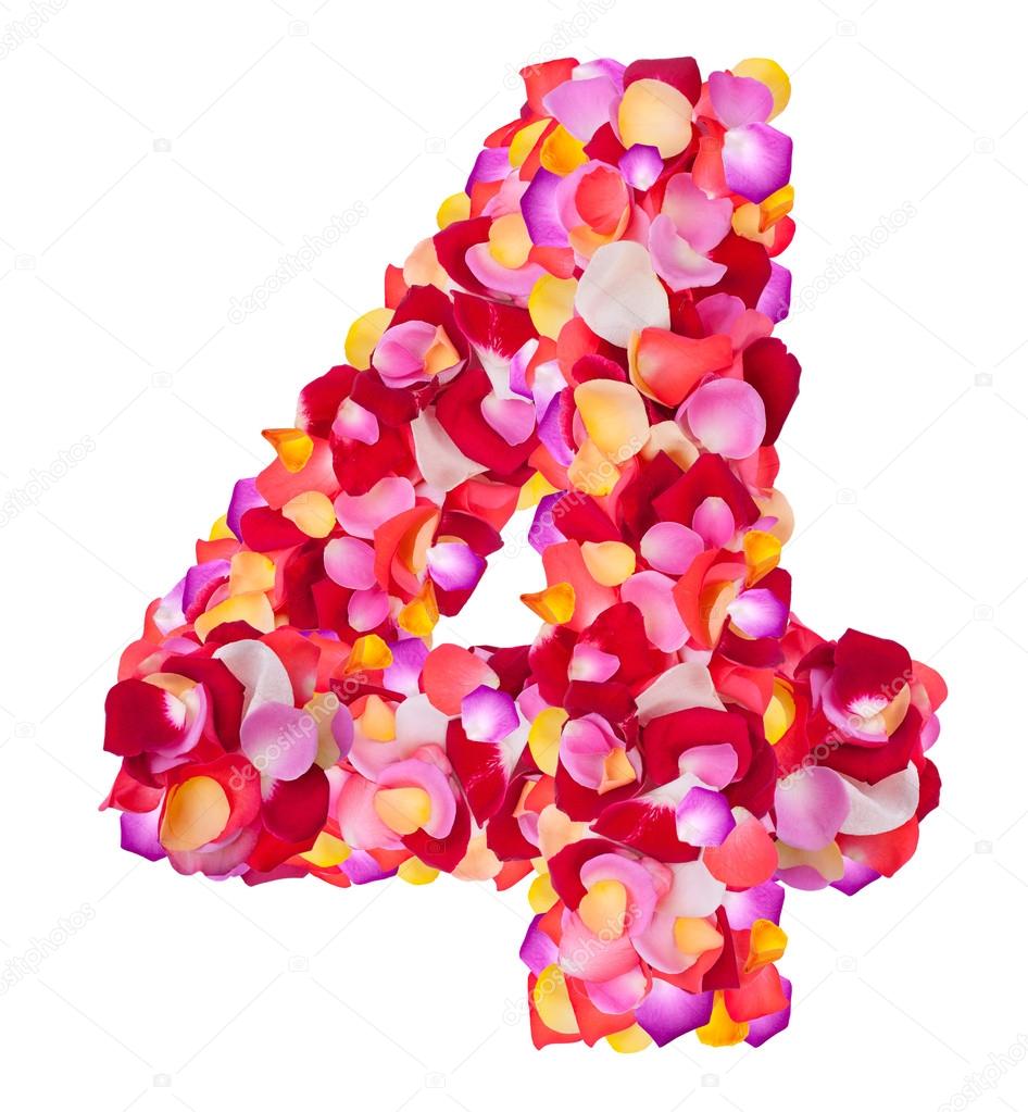 Número 4, feito de pétalas de colorido rosa — Fotografias de Stock ...