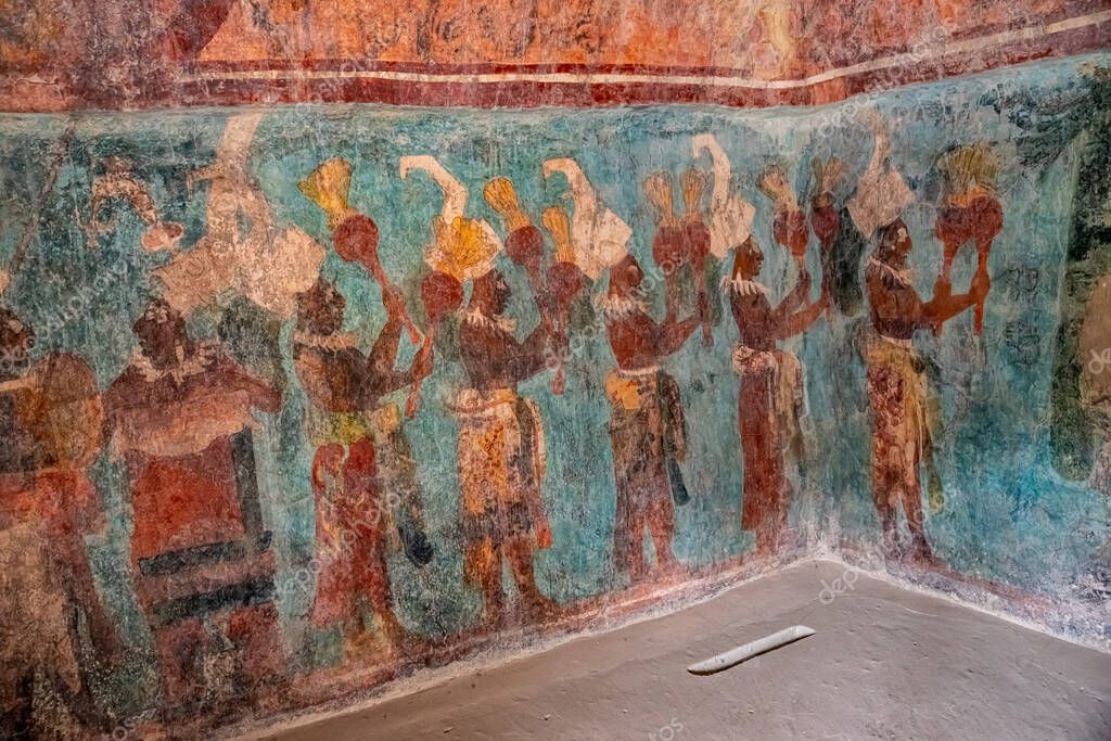 Bonampak, Chiapas, México 21 de diciembre de 2019: Antiguos murales en ...