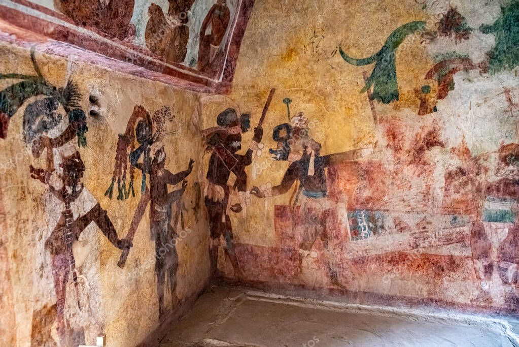 Bonampak, Chiapas, México 21 de diciembre de 2019: Antiguos murales en ...