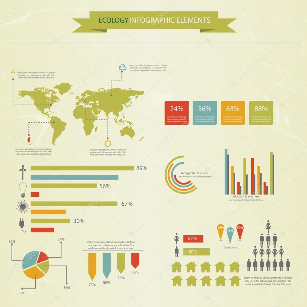 Ecology infographics collection, charts, symbols, graphic. Vecto ...