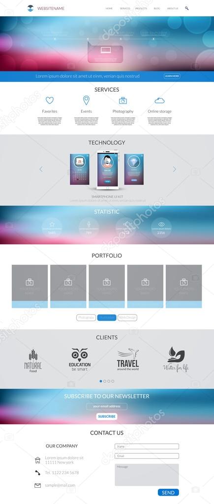 Website interface template- one page. Modern flat style. Vector — Stock ...