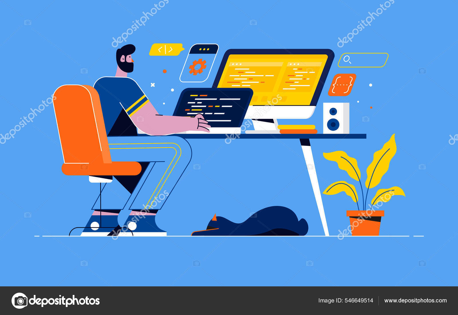 Young Programmer Concentrated Working Project Developing Programming Coding Technologies Screen