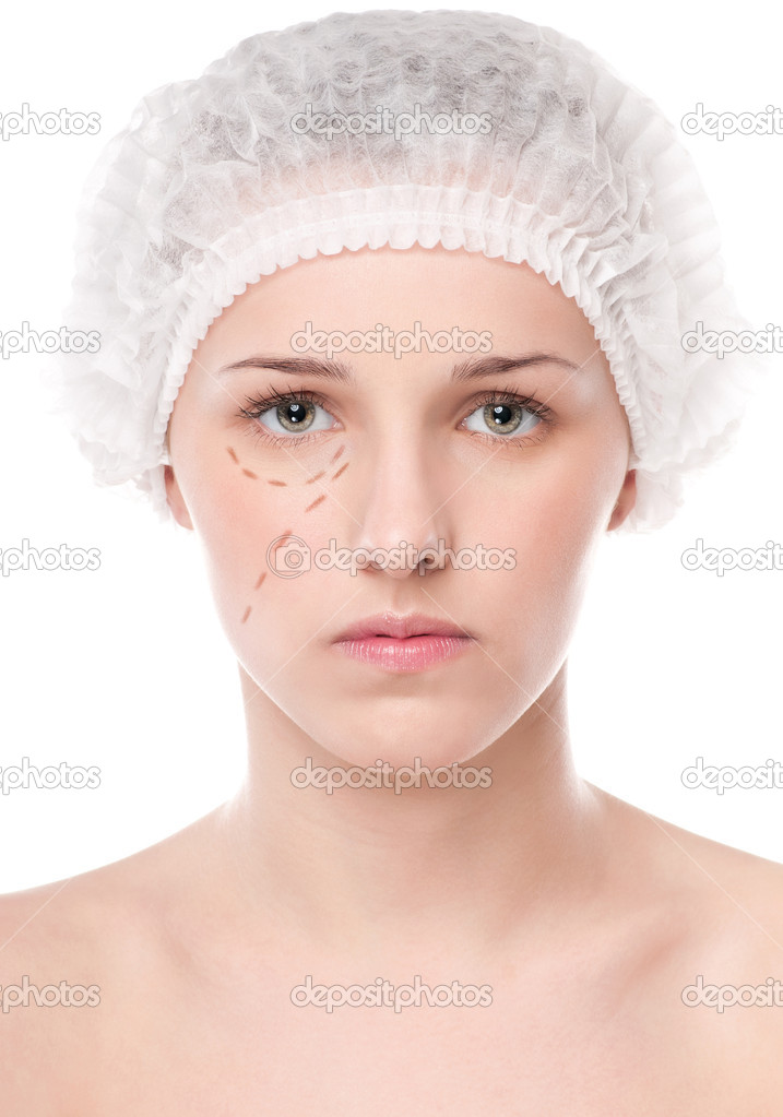 Beautician draw correction lines on woman face Stock Photo by ©markin ...