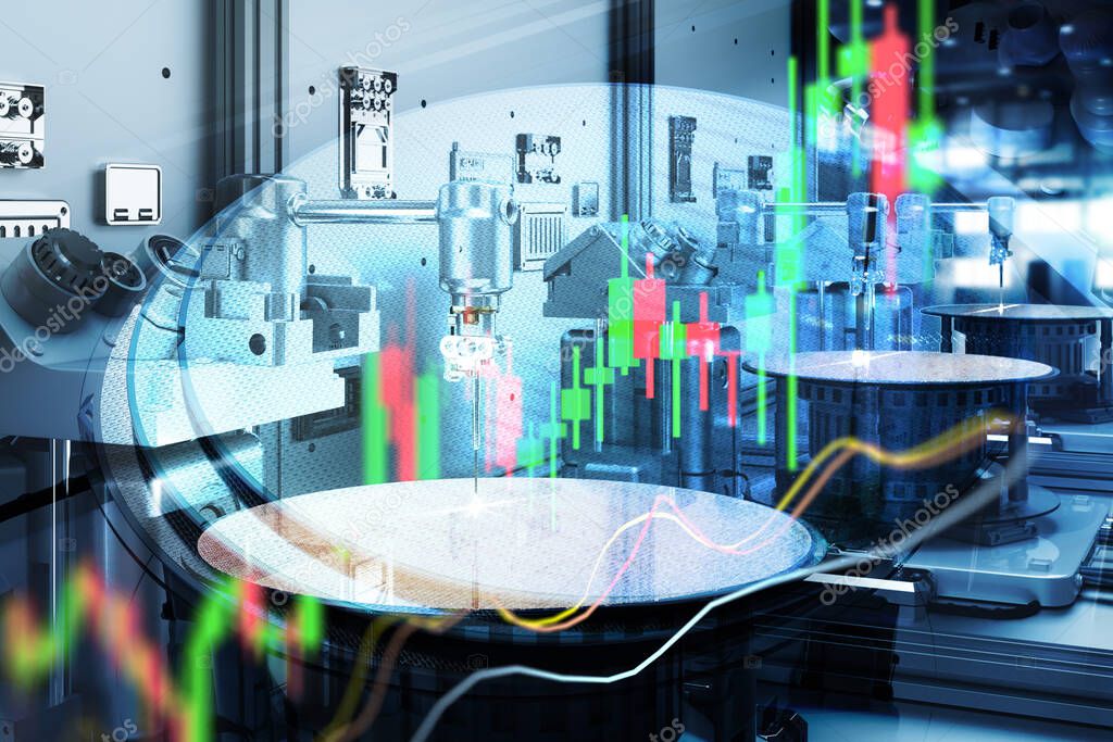 Negocio de fabricaci n de semiconductores con brazos rob ticos de renderizado 3D con obleas de ...