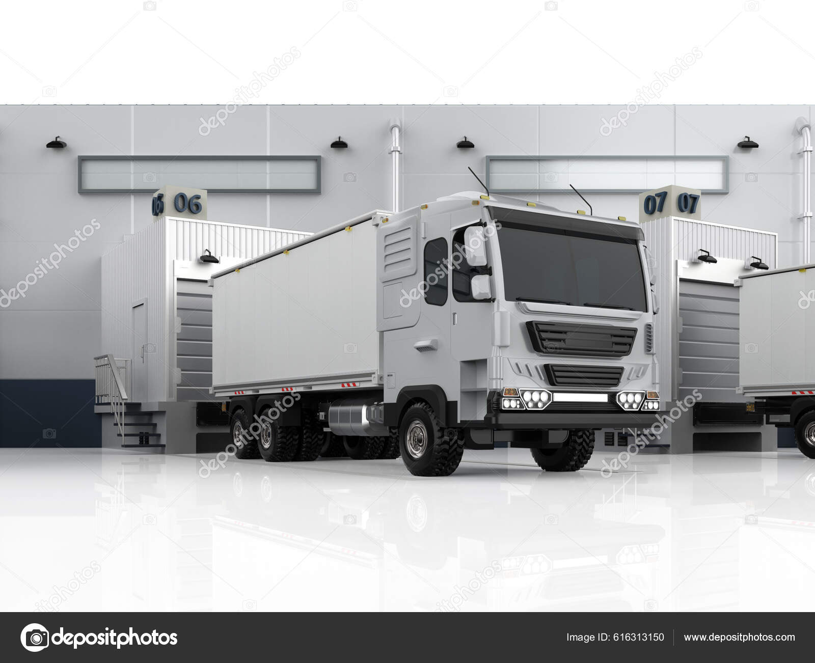 Rendering Group Logistic Trailer Trucks Lorries Warehouse Stock Photo ...