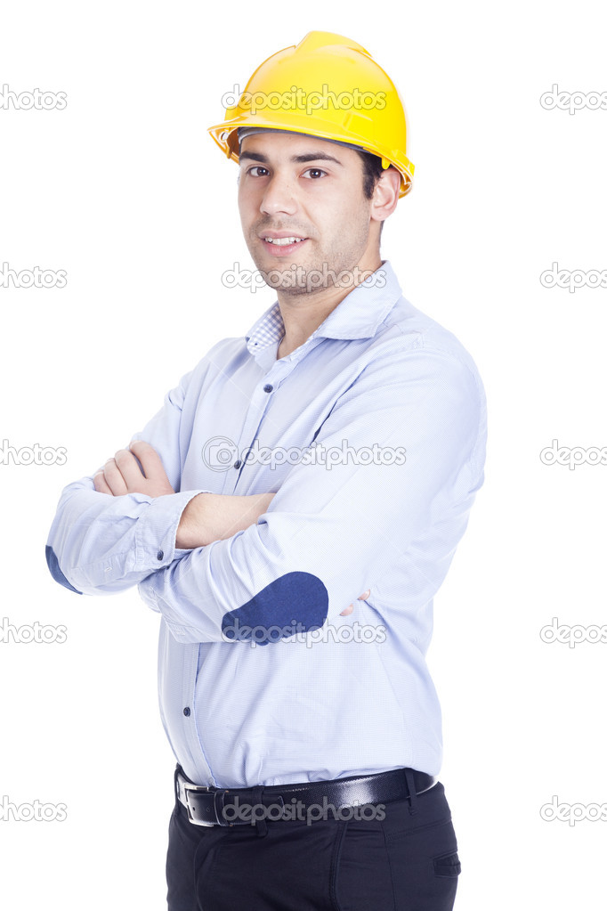 Portrait of a handsome engineer, isolated on white — Stock Photo ...