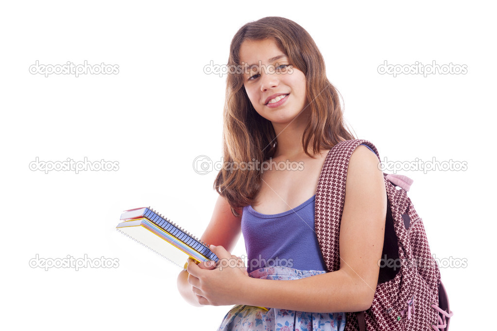 School girl standing with notebooks — Stock Photo © cristovao #48453725
