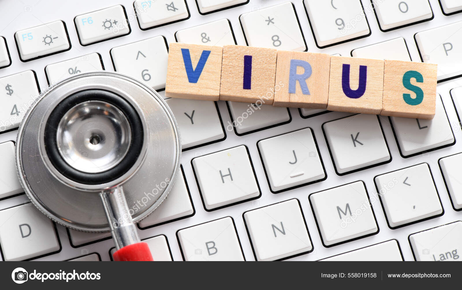 Virus Word Arranged Wooden Letters White Compost Keyboard — Stock Photo ...