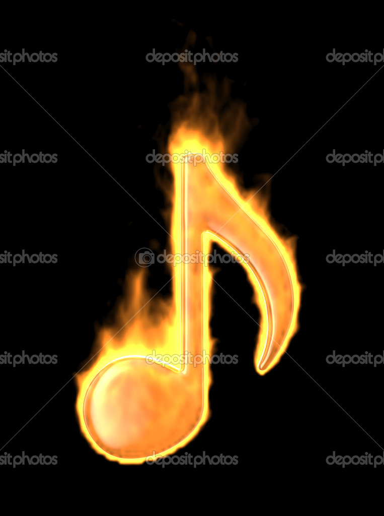 Music note burn in fire. 3D Icon isolated on black — Stock Photo ...