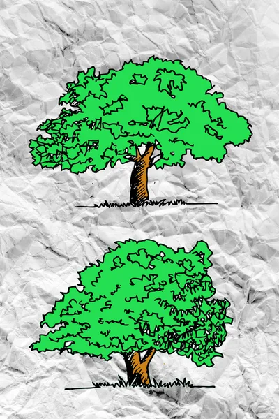 Set of trees with leaves on crumpled paper — Stock Photo © porjai #42601073