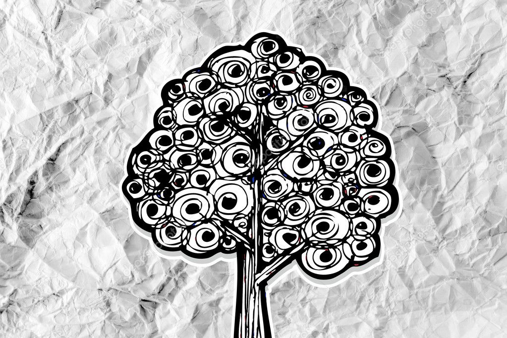 Set of trees with leaves on crumpled paper — Stock Photo © porjai #42601111