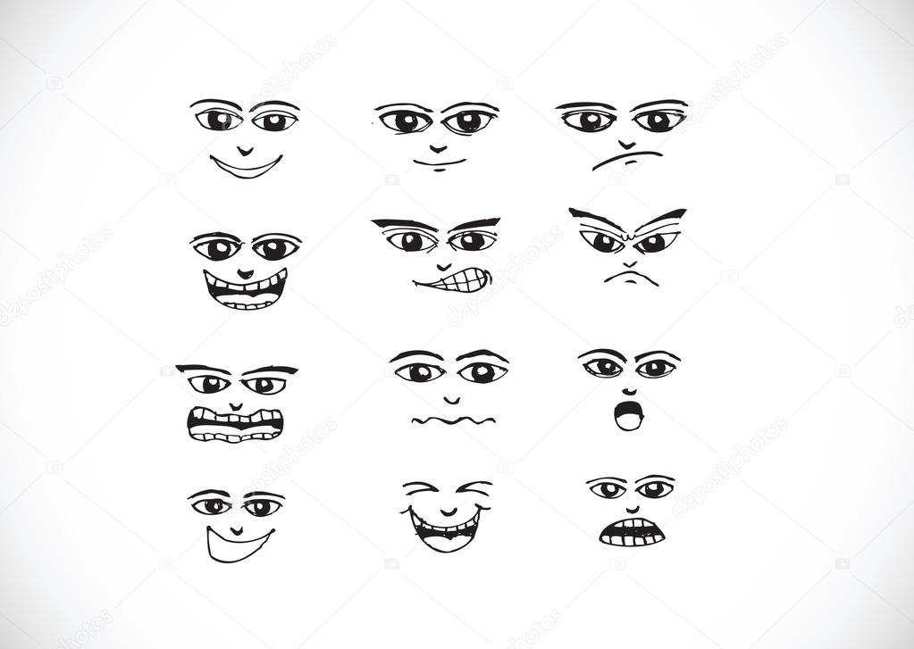Cartoon faces Set hand drawing illustration Stock Vector Image by ...
