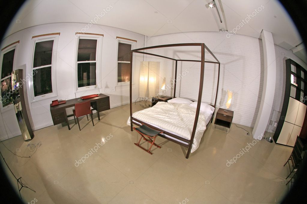 Fisheye Image of a Modern Bedroom — Stock Photo © imagex #12470849