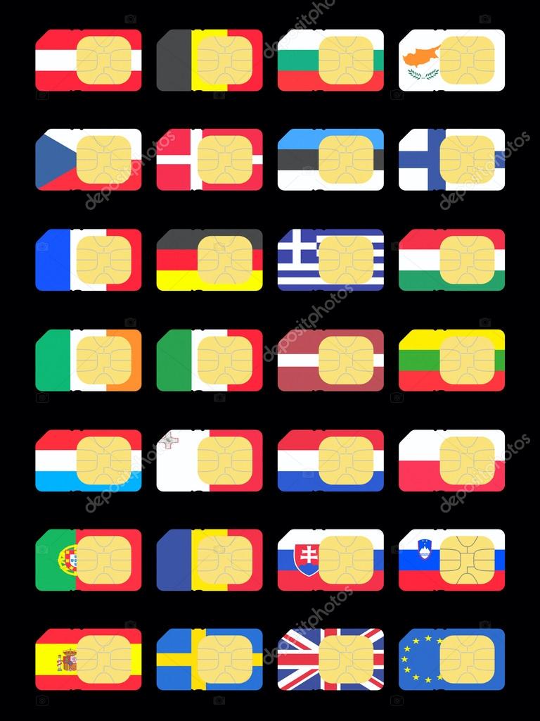 SIM cards represented as flags of European Union countries — Stock ...