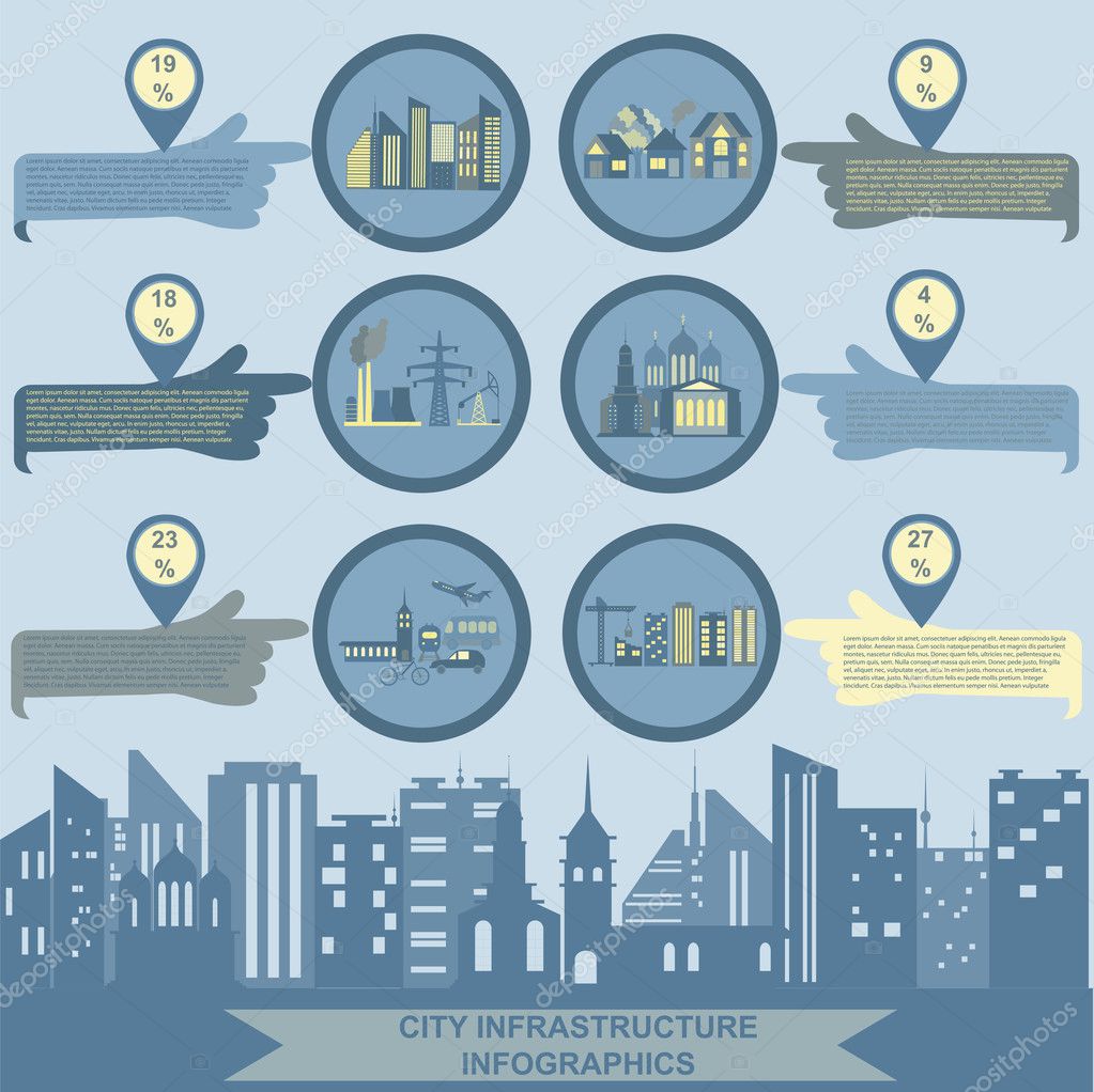 Conjunto de elementos infraestructura ciudad, vector infografías Vector ...