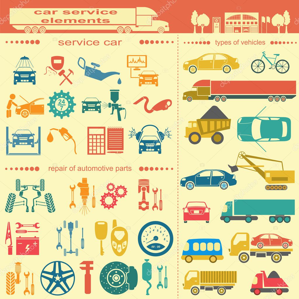 Set of auto repair service elements for creating your own infogr Stock ...
