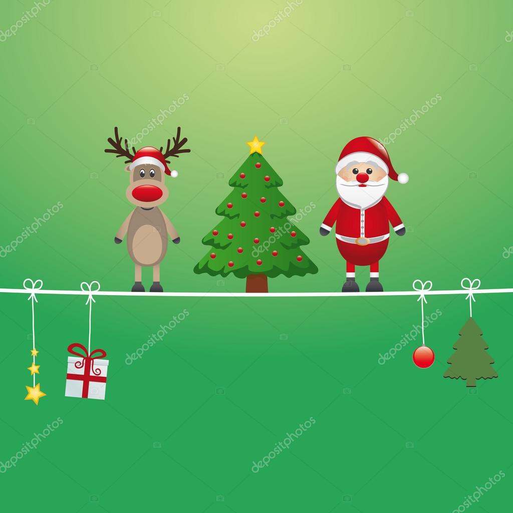 Santa reindeer tree on twine green background Stock Vector Image by ...