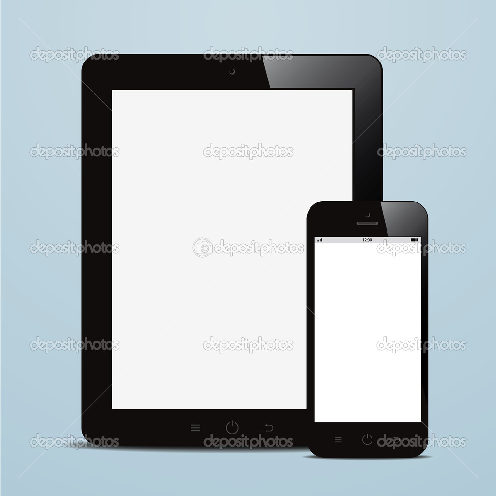 Tablet y smartphone con pantalla en blanco fondo azul Vector de stock ...