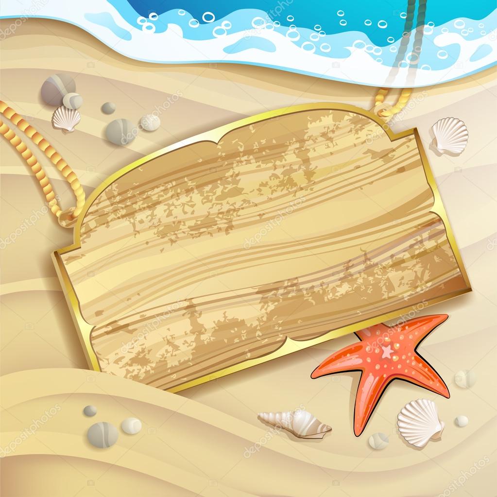 Wood banner over sand beach Stock Vector Image by ©Merlinul #28489587