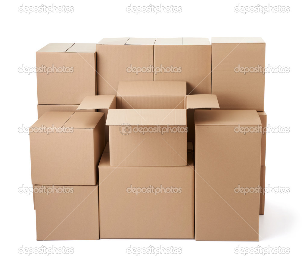 Cardboard box package moving transportation delivery stack — Stock ...