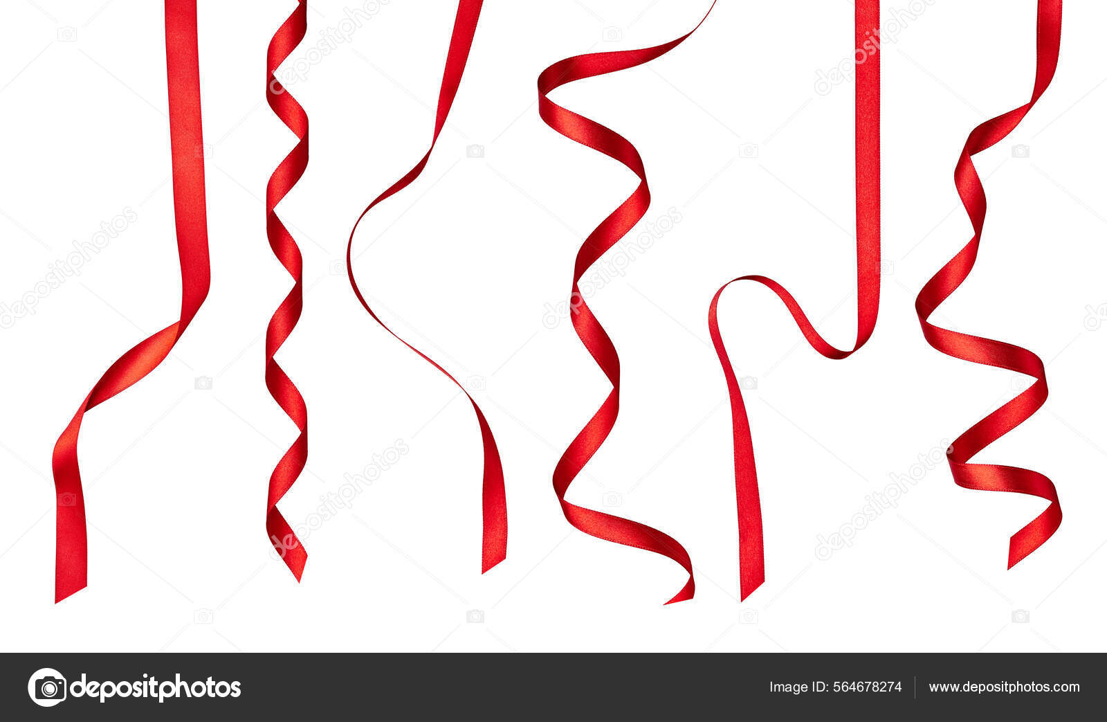 Collection Various Red Ribbon Pieces White Background Each One Shot ...