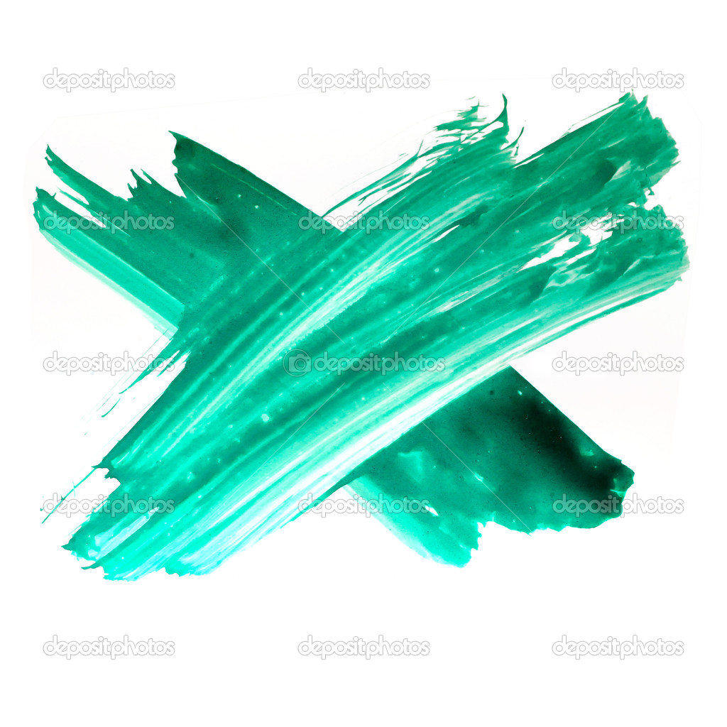 Paint brush cross watercolor green texture isolated on white bac ...