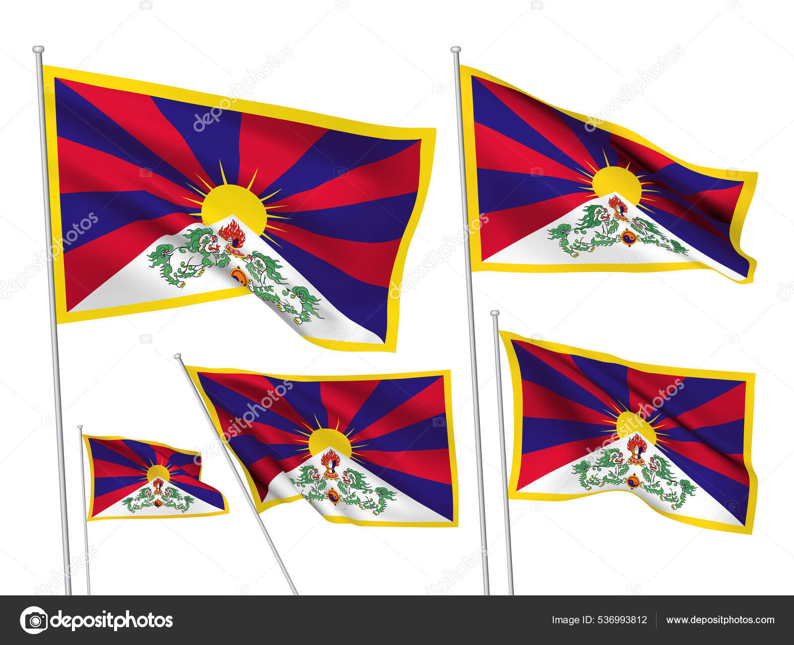 Tibet Vector Flags Set Different Wavy Fabric Flags Fluttering Wind ...