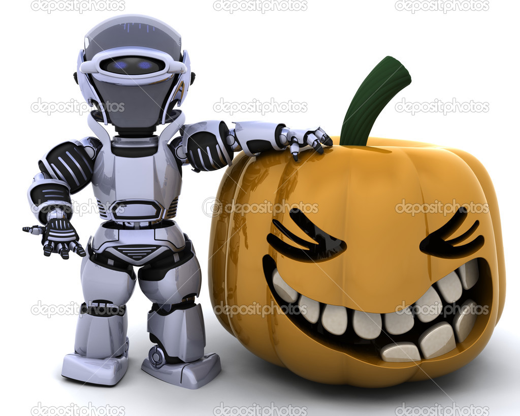 Robot with jack o lantern pumpkin — Stock Photo © kjpargeter #37377585