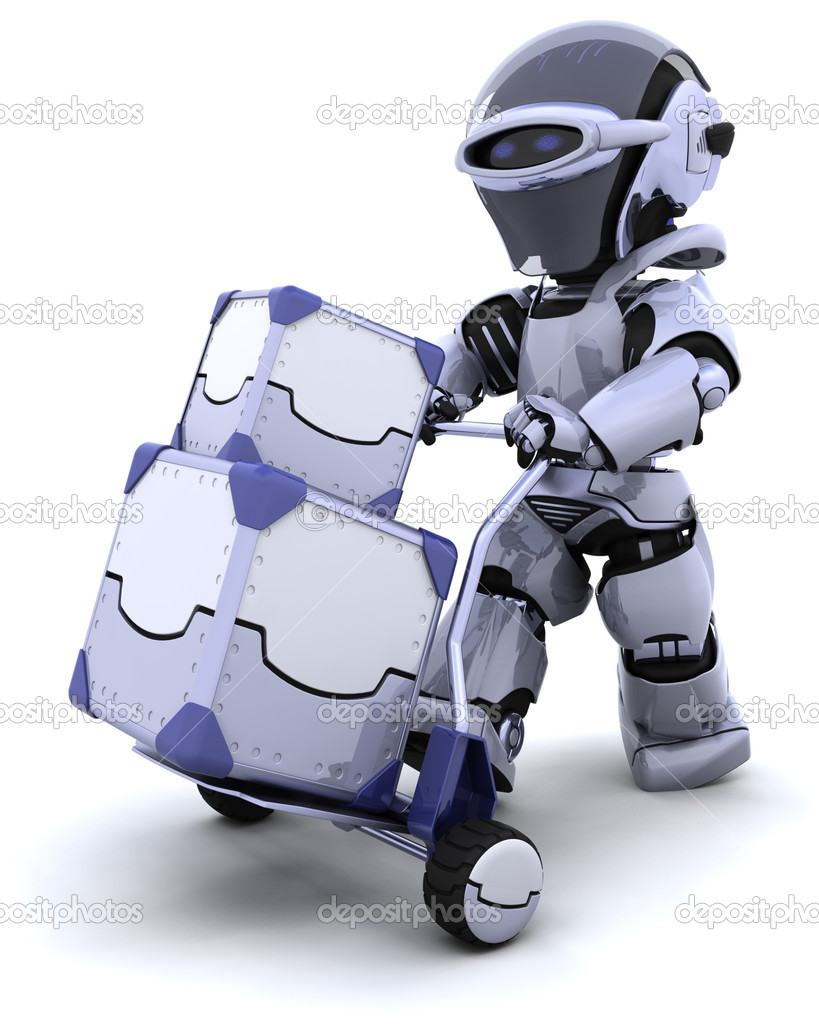 Robot moving shipping boxes — Stock Photo © kjpargeter #37378657