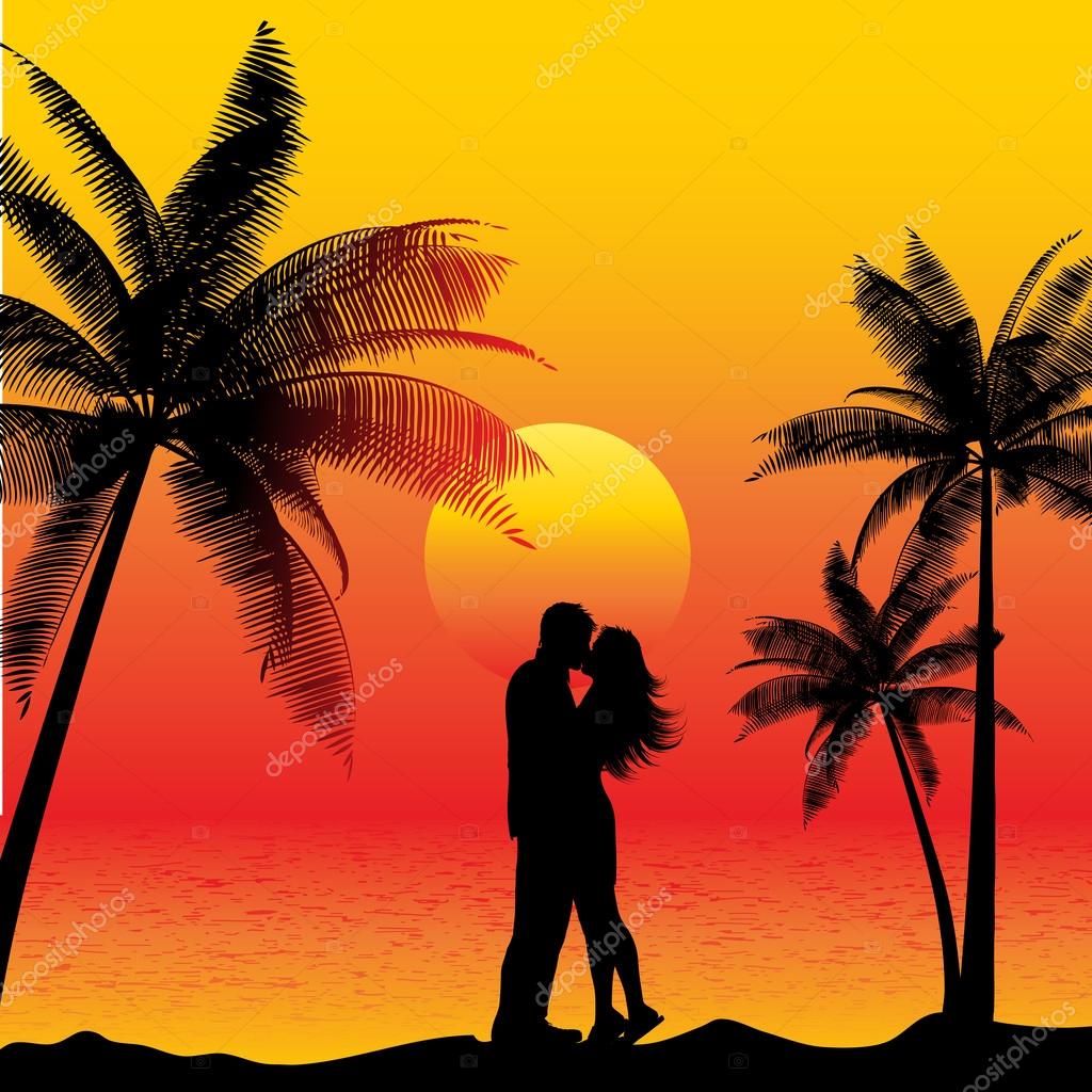 Couple Kissing On Beach Stock Vector Image By ©kjpargeter 40600029