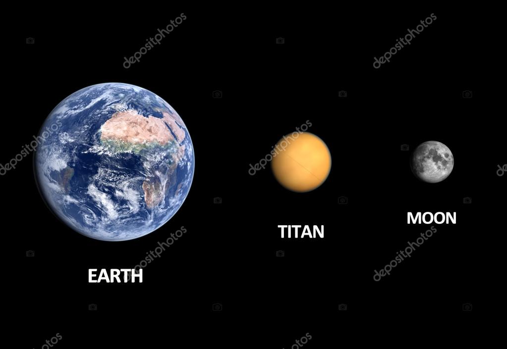 Planet Earth the Moon and Titan — Stock Photo © Tristan3D #35623059