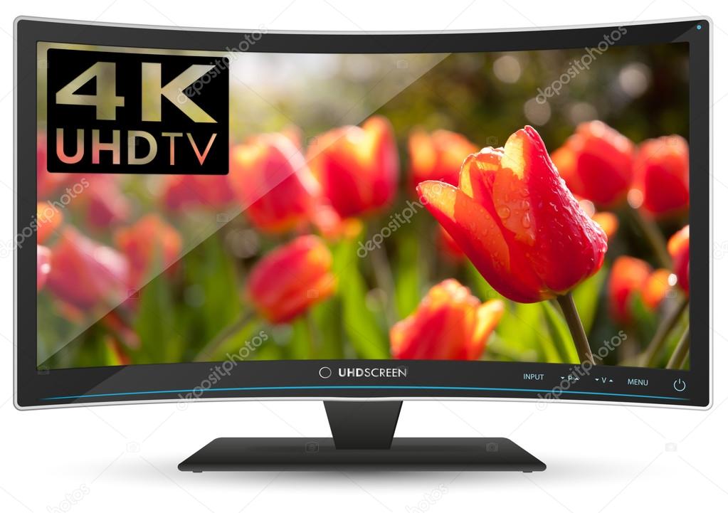 Curved 4K UHD Ultra High Definition TV on White Background — Stock ...