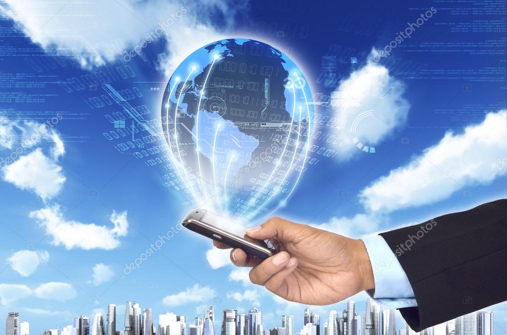 Accessing Worldwide information with smart phone Stock Photo by ©nmedia ...