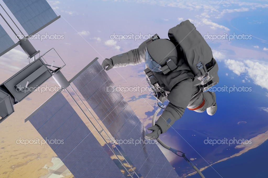 Astronaut working in space above the planet — Stock Editorial Photo ...