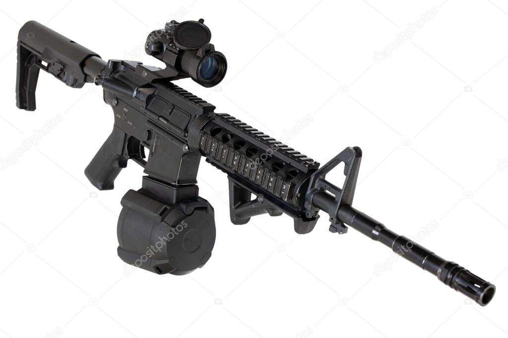 Carabina de asalto M4 con mira óptica y cargador de tambor aislado ...