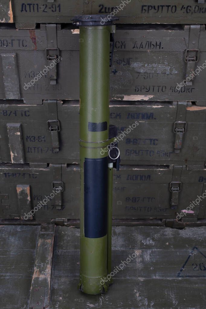 RPG anti-tank rocket propelled grenade launcher with HEAT grenade on ...