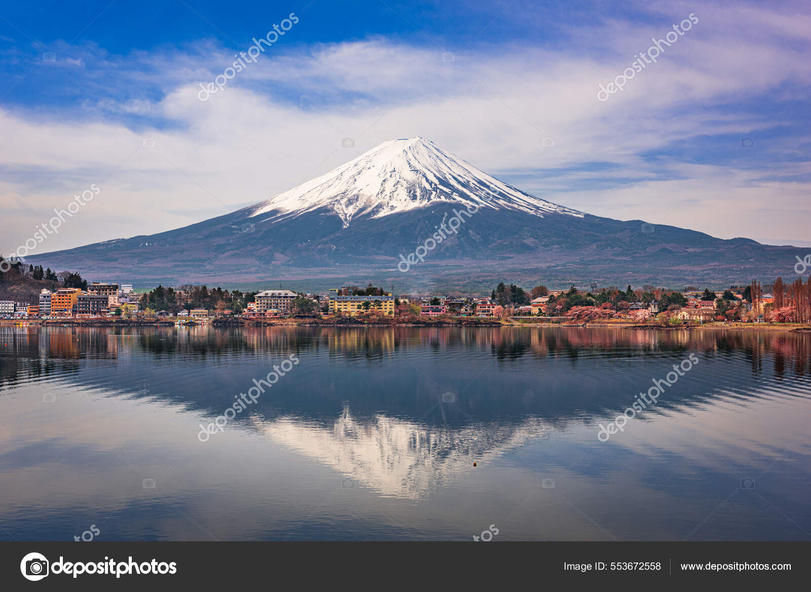 Mont Fuji Près Lac Kawaguchi Avec Feuillage Printanier Dans Préfecture ...