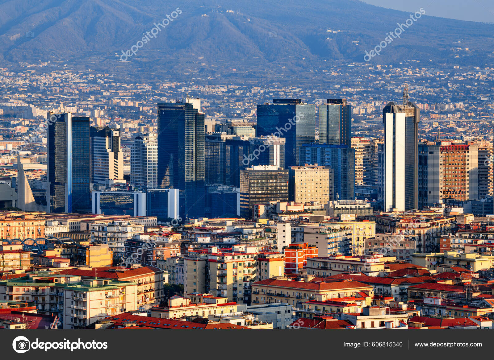 Naples Italy Financial District Skyline Vesuvius Twilight — Stock Photo ...