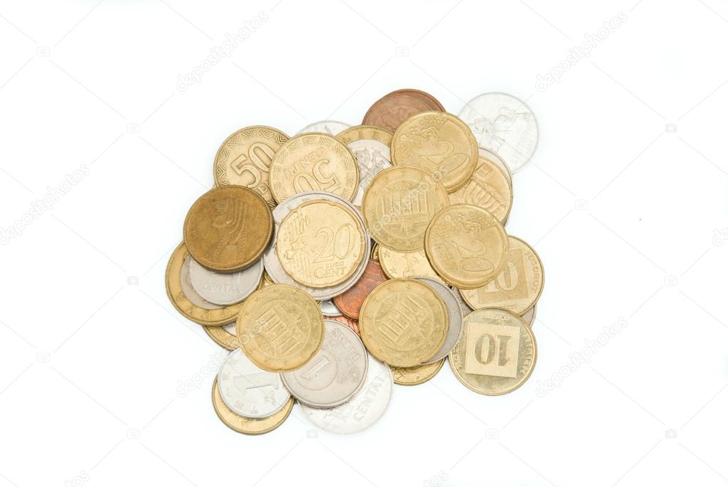 Full set of coins in pile isolated on white — Stock Photo © ka2shka ...
