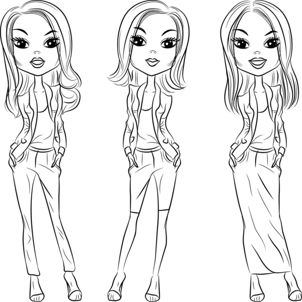 Vector beautiful fashion girls top models in dresses — Stock Vector ...