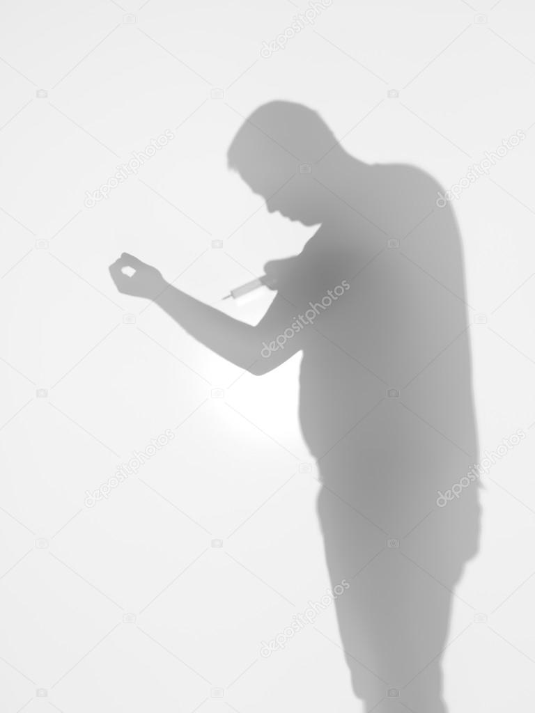 Drug addict holding a syringe, silhouette — Stock Photo © shotsstudio ...